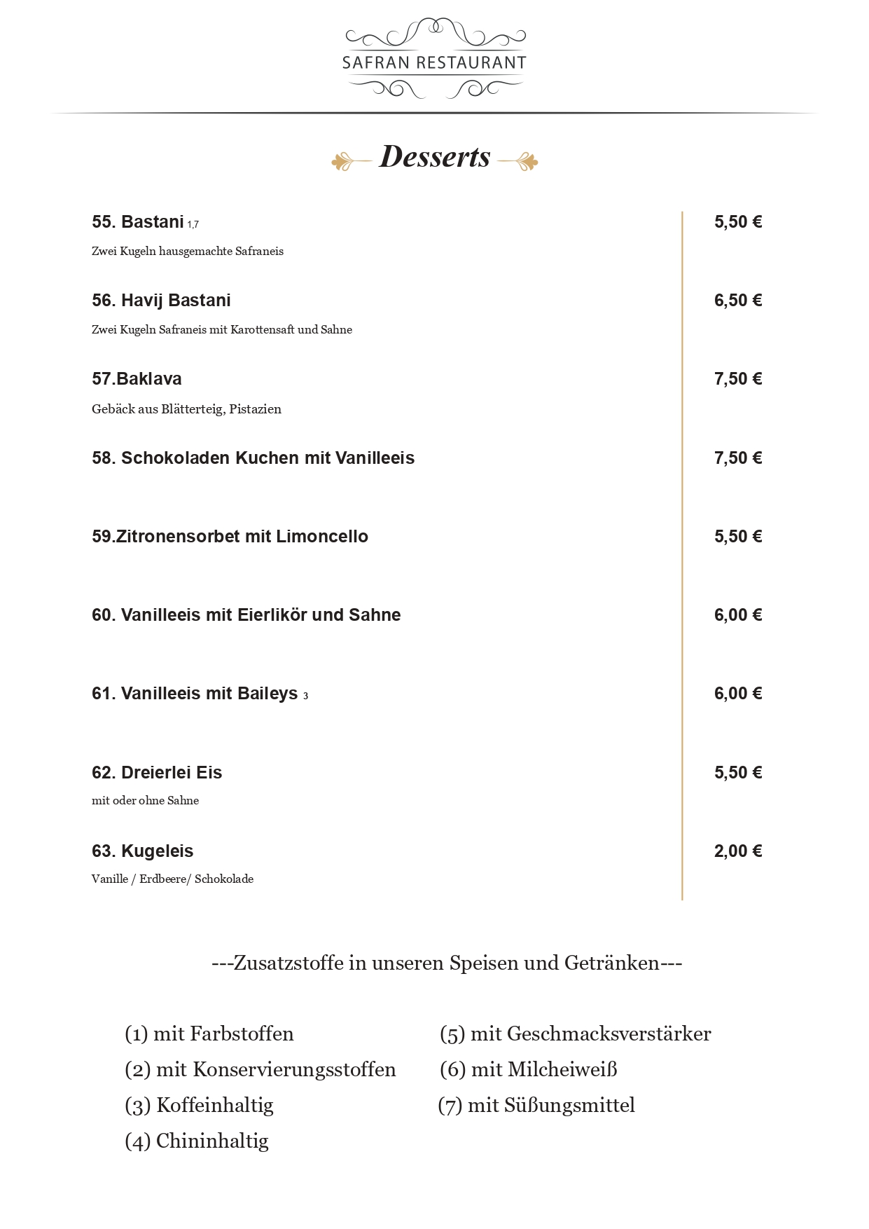 Speisekarte – Safran
